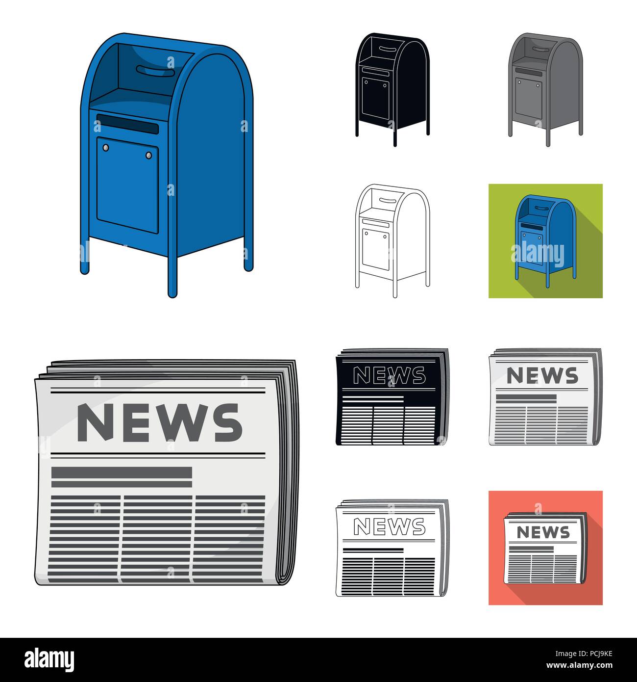 Mail and postman cartoon,black,flat,monochrome,outline icons in set ...