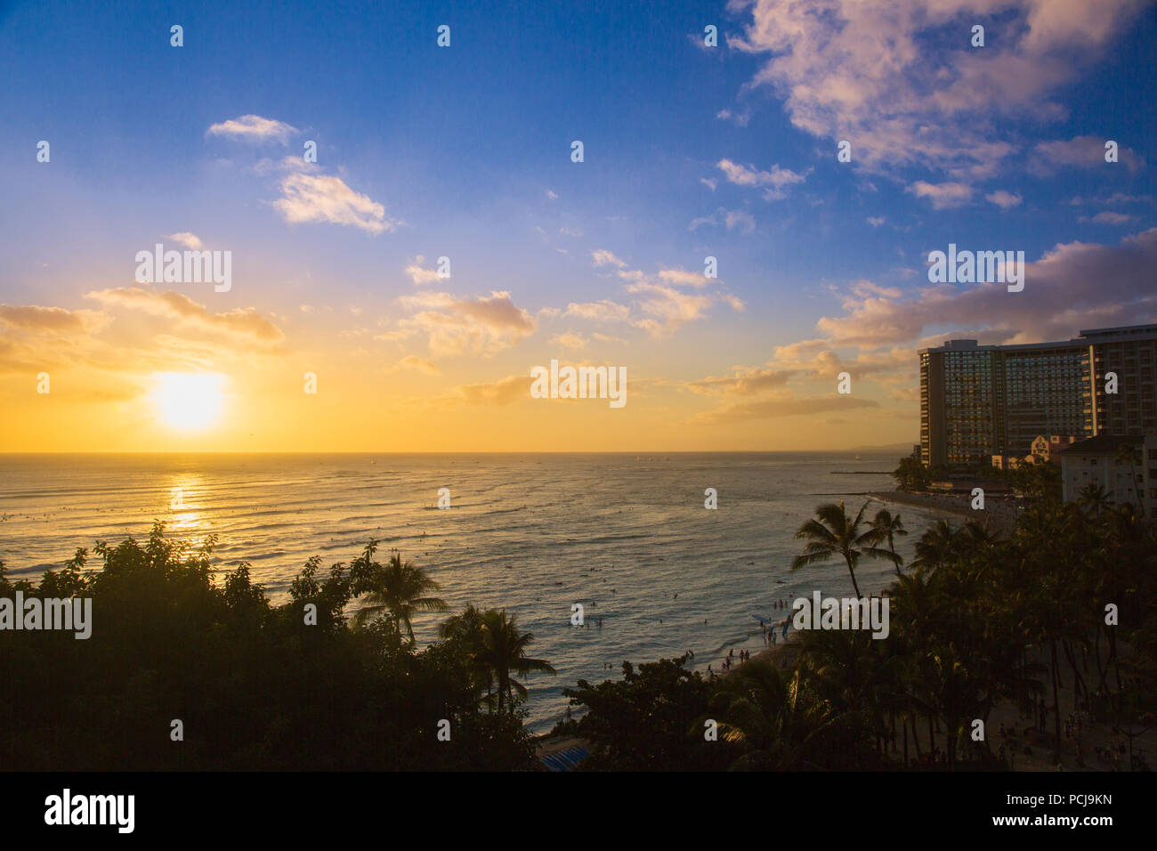 Beautiful Sunset at Waikiki Beach in Hawaii Stock Photo - Alamy