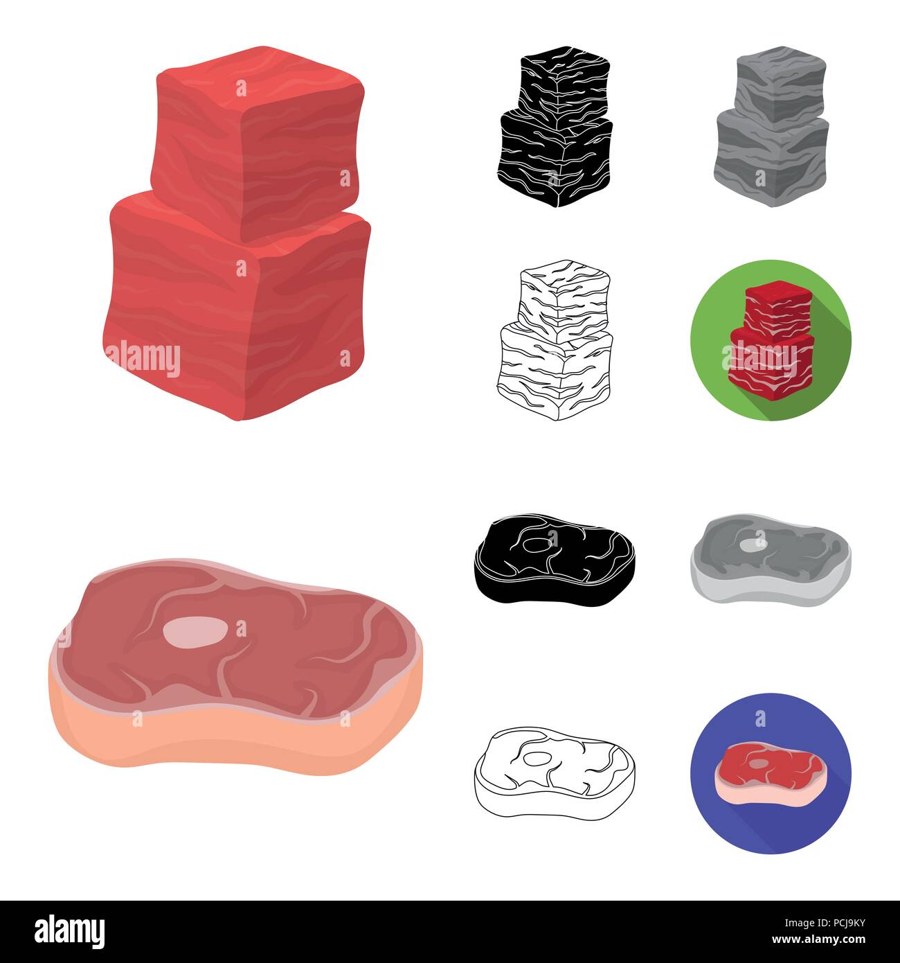 Different meat cartoon,black,flat,monochrome,outline icons in set ...