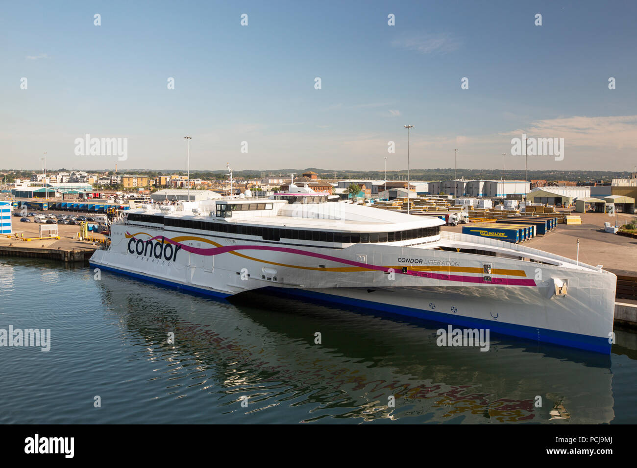 A Condor ferry in Poole Harbour, headed for the Channel Islands Stock ...
