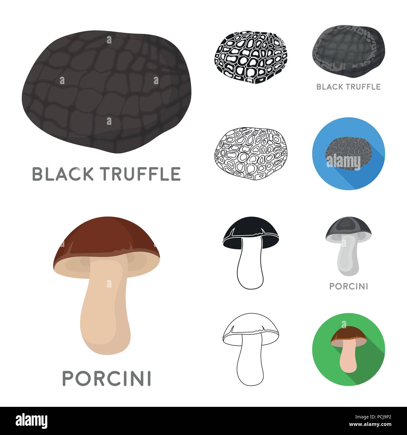 Poisonous and edible mushroom cartoon,black,flat,monochrome,outline ...