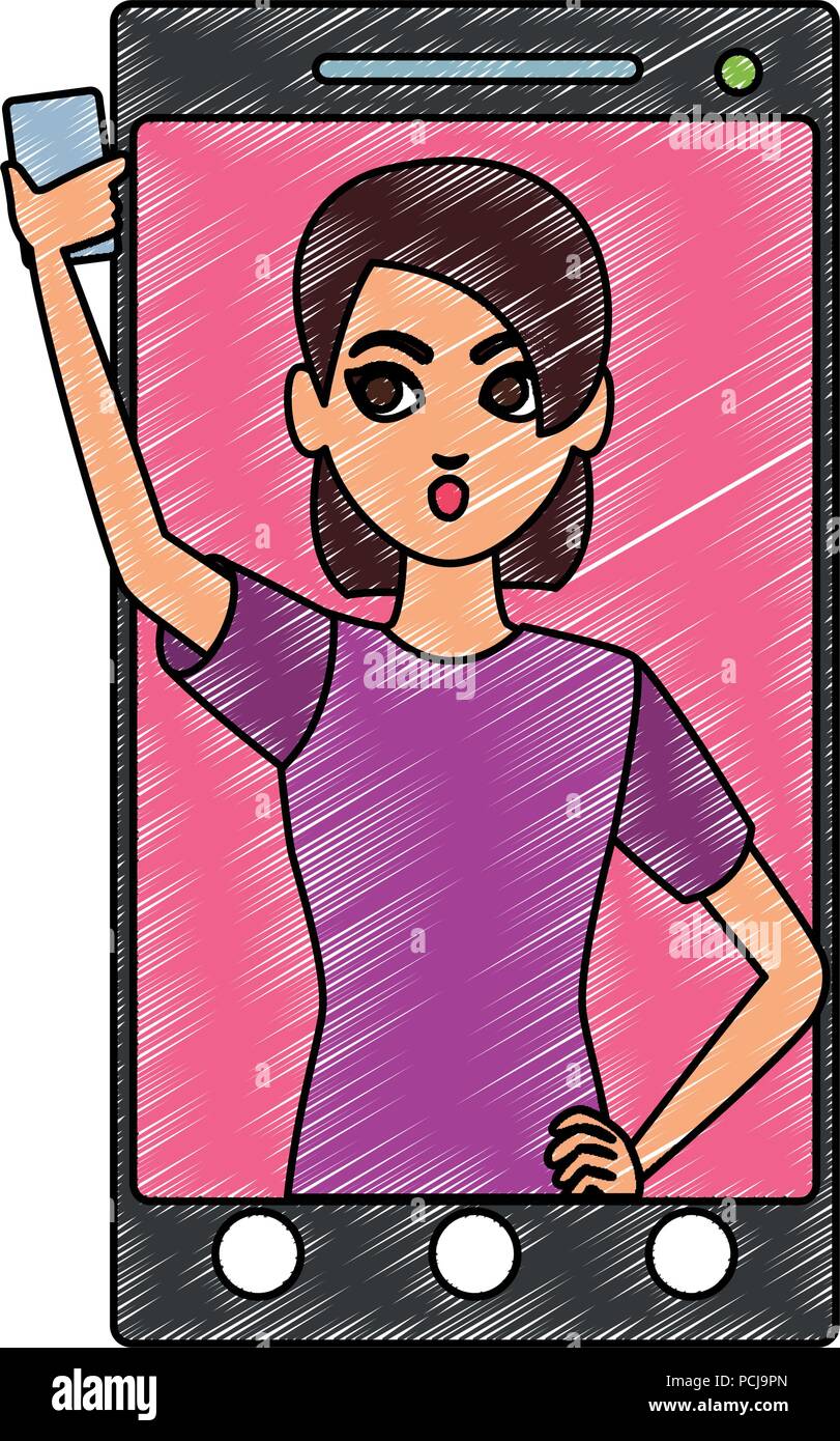 Woman on smartphone screen scribble Stock Vector Image & Art - Alamy