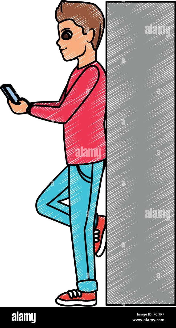 Man lying on wall and using smartphone scribble Stock Vector Image ...