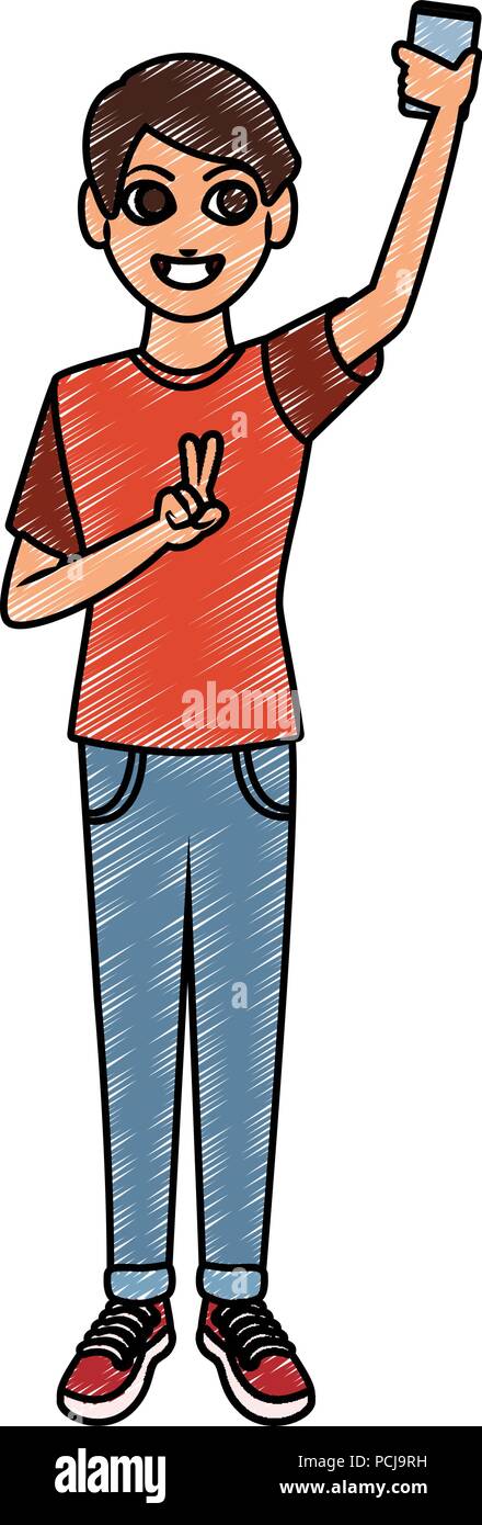 Man talking a selfie with smartphone scribble Stock Vector Image & Art ...