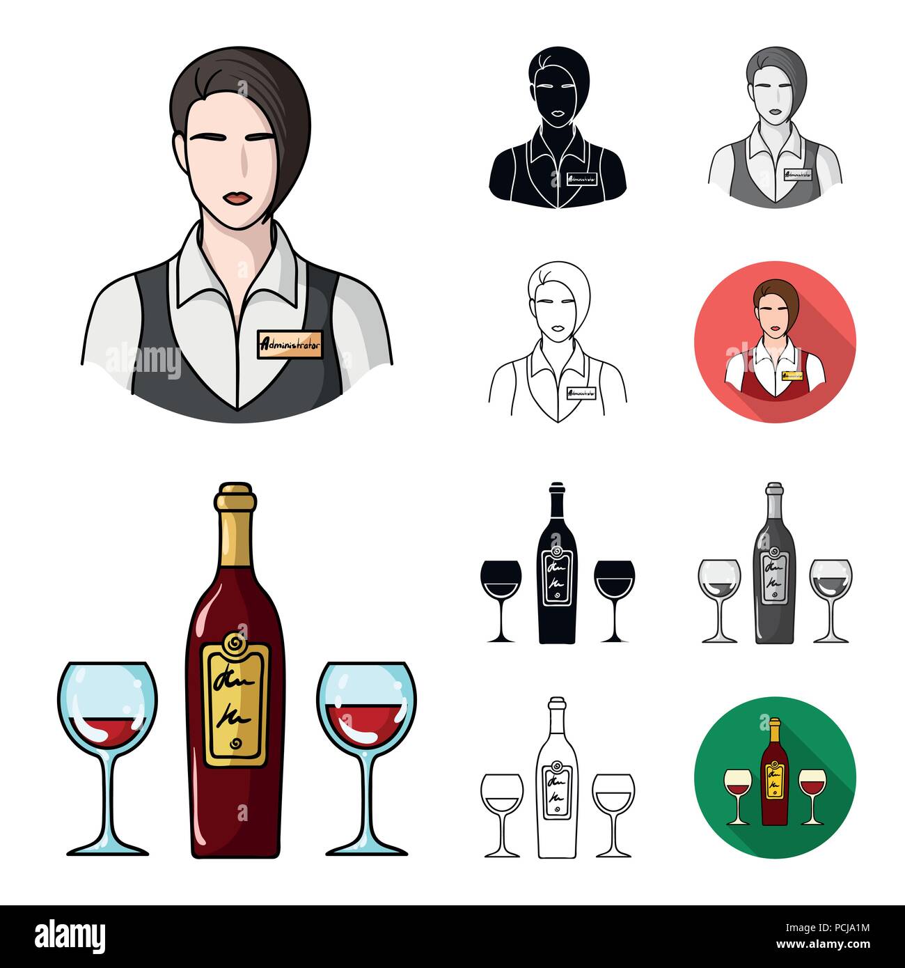Restaurant and bar cartoon,black,flat,monochrome,outline icons in set ...