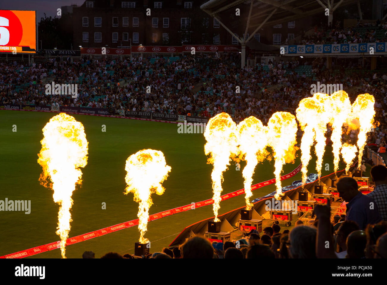 Gas flame burners burner being fired in celebration during a 20 / 20 ...