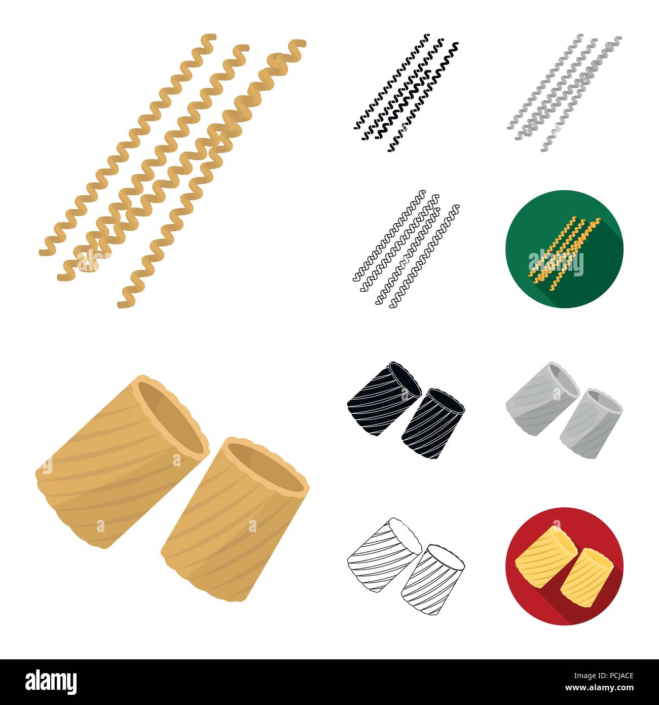 Types of pasta cartoon,black,flat,monochrome,outline icons in set ...