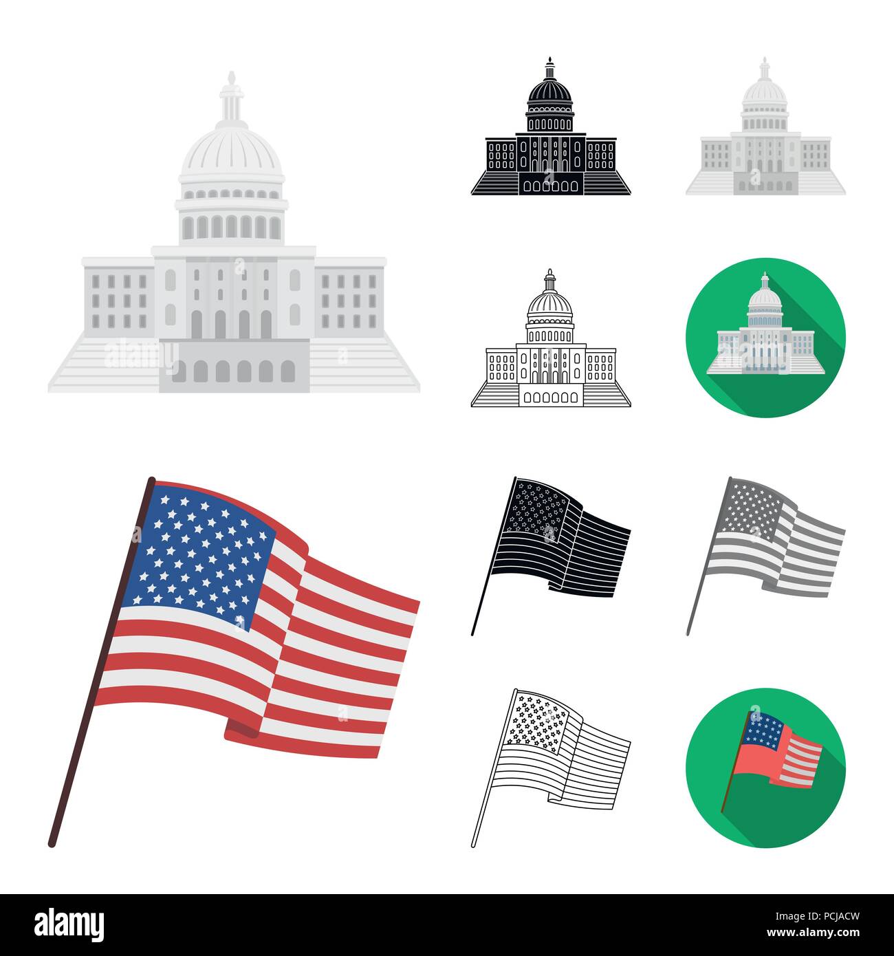 USA country cartoon,black,flat,monochrome,outline icons in set ...