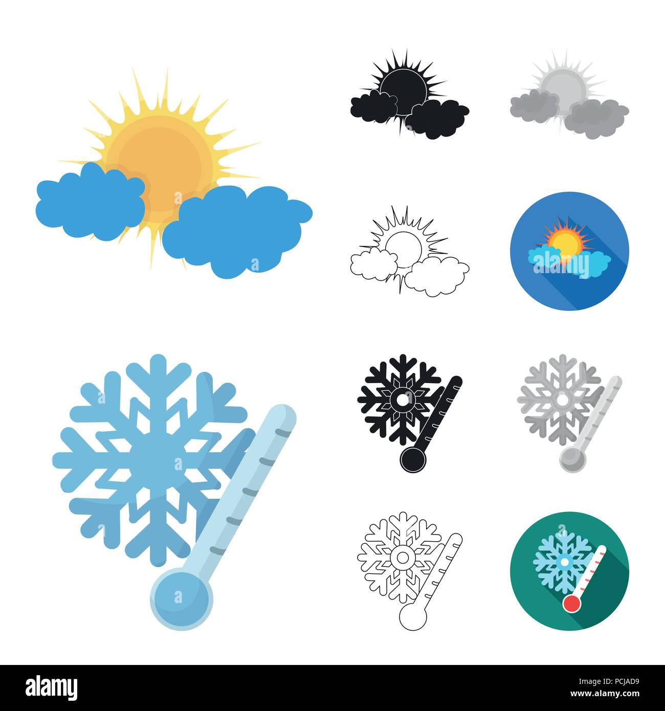 Different weather cartoon,black,flat,monochrome,outline icons in set ...