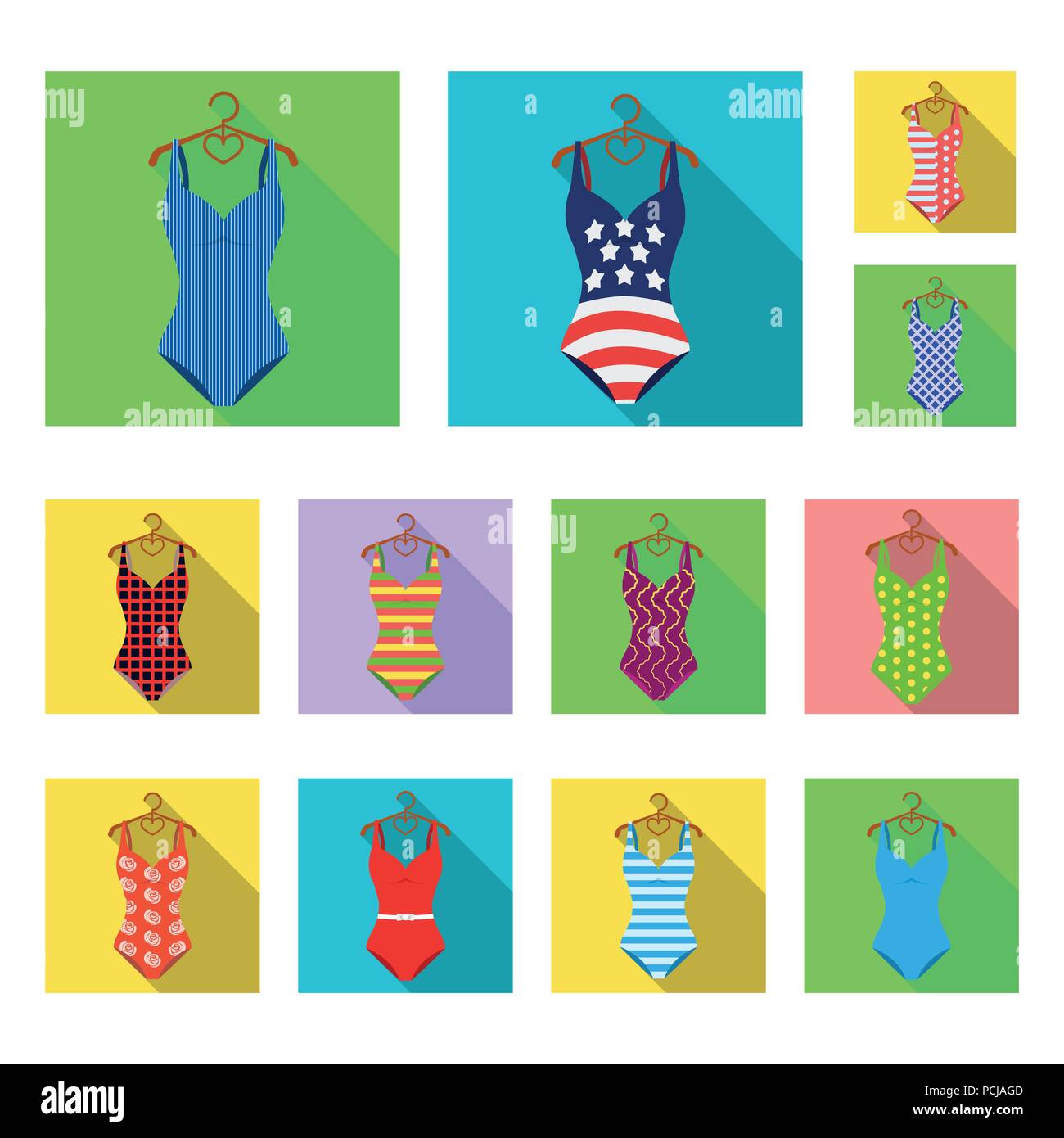 Different types of swimsuits flat icons in set collection for design ...