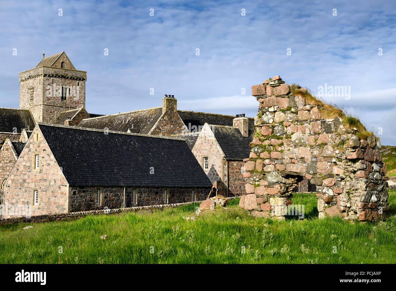 Medieval pink granite stone ruins of the Bishop's House next to the ...