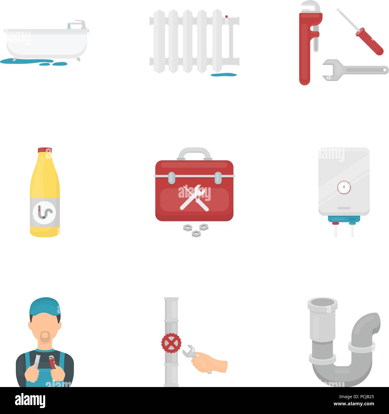 Plumbing set icons in cartoon style. Big collection of plumbing vector ...