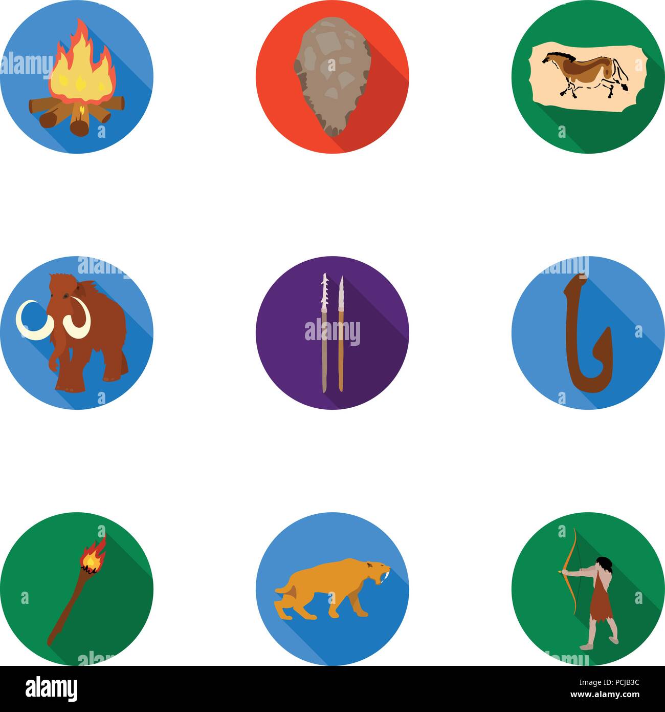 Stone age set icons in flat design. Big collection of stone age vector ...