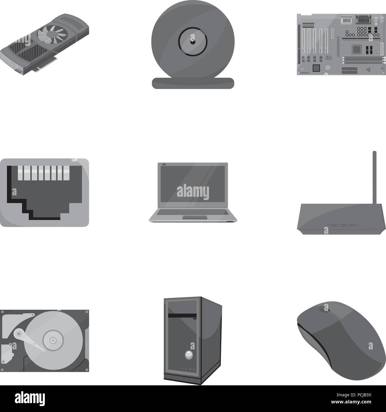 Personal computer set icons in monochrome style. Big collection of ...