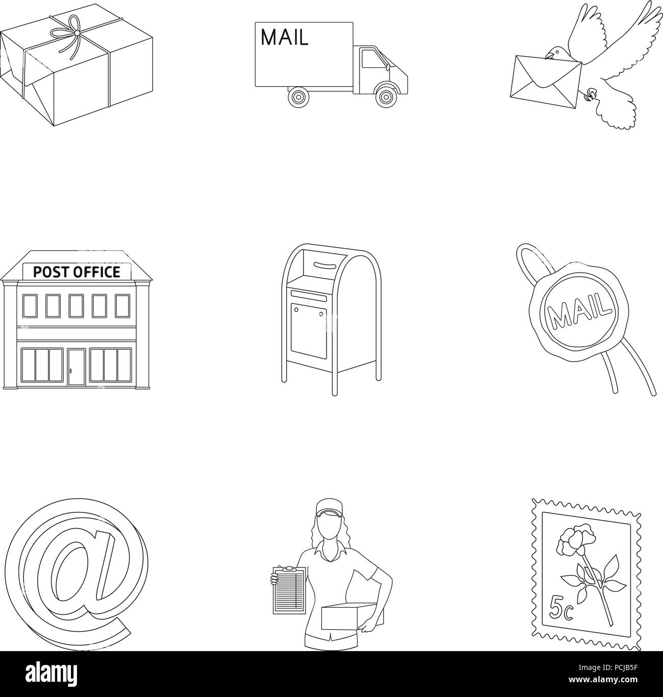 Postman, envelope, mail box and other attributes of postal service.Mail ...