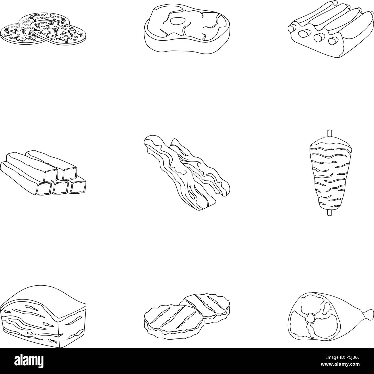 Meats set icons in outline style. Big collection of meats vector symbol ...