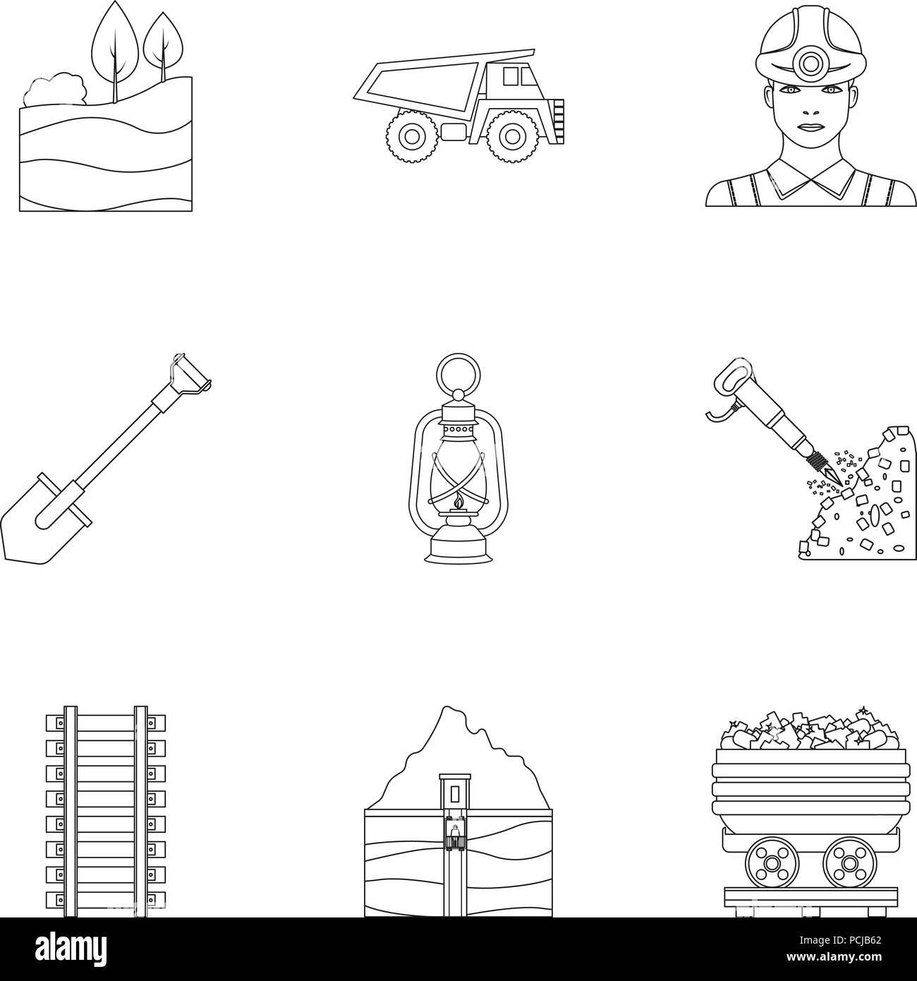 Mine set icons in outline style. Big collection of mine vector symbol ...