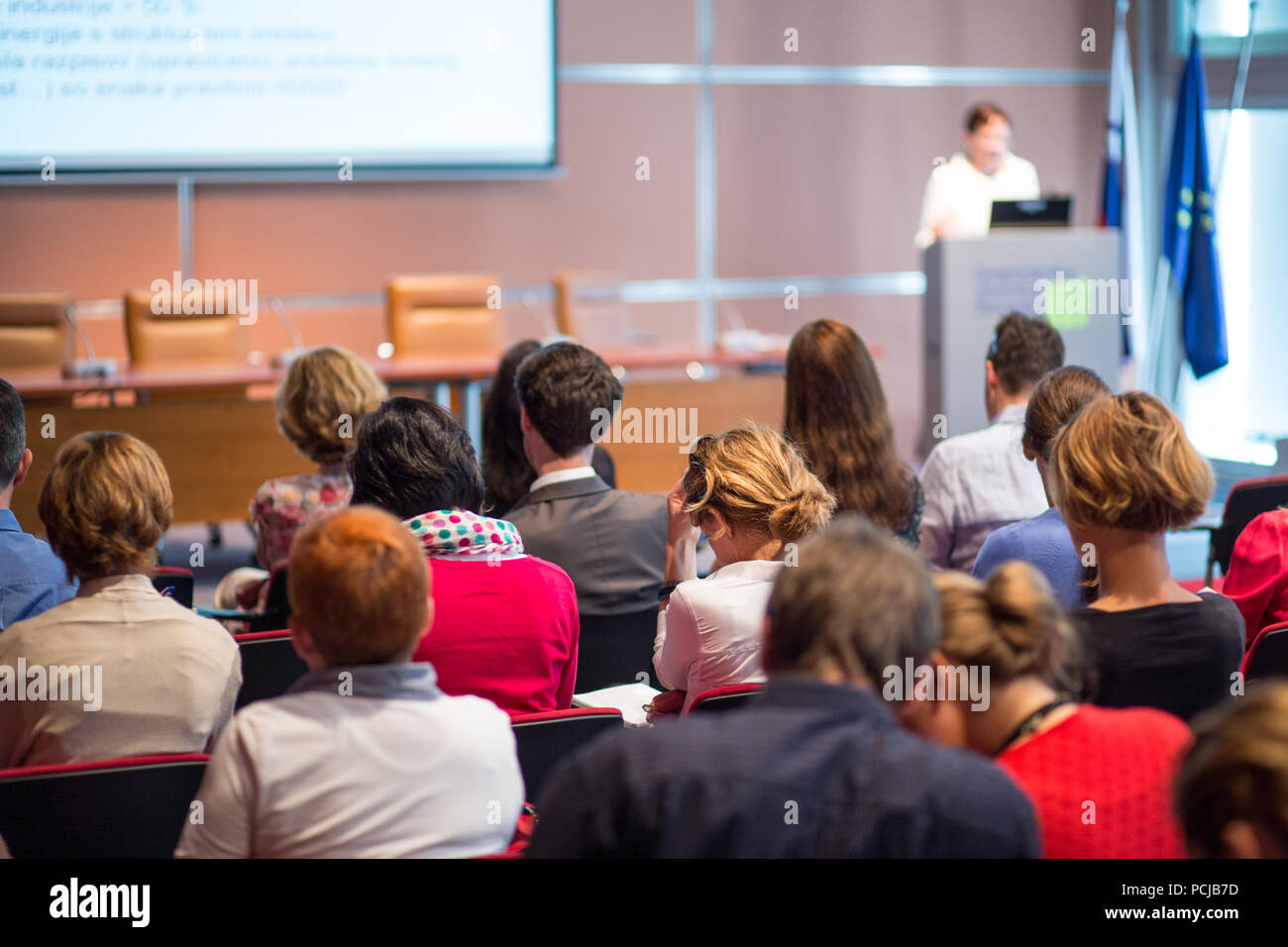 Business speaker giving a talk at business conference event Stock Photo ...
