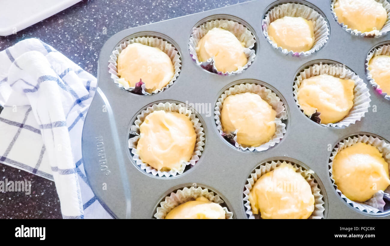 Step by step. Baking vanilla cupcakes Stock Photo - Alamy