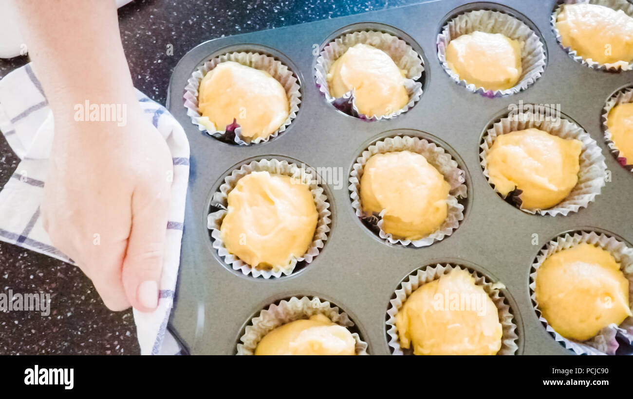 Step by step. Baking vanilla cupcakes Stock Photo - Alamy