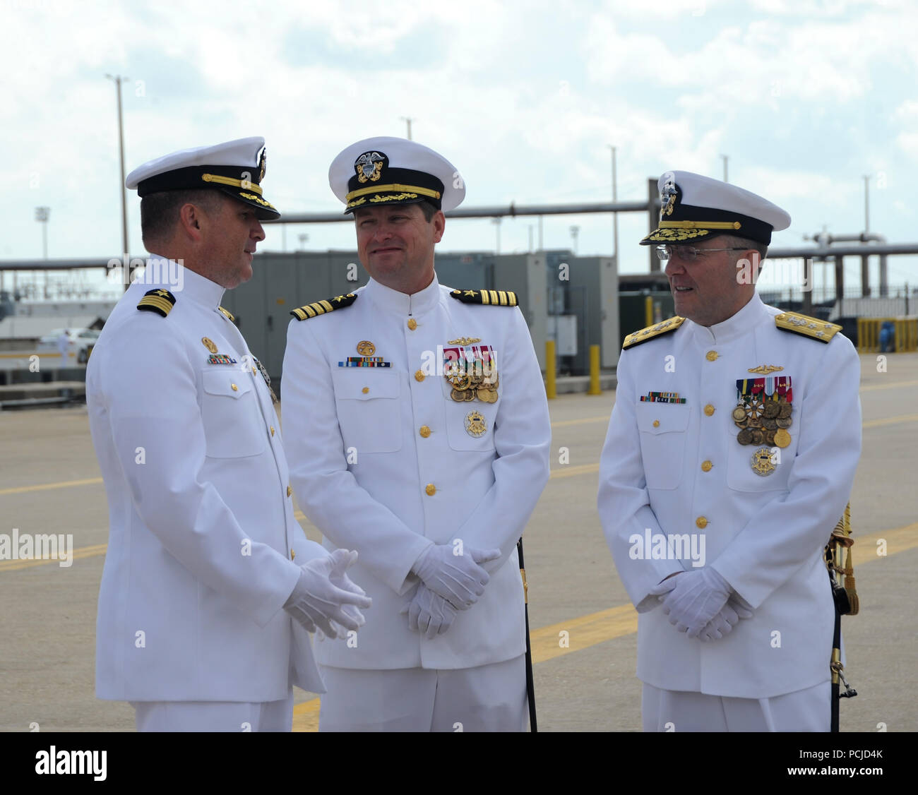 NORFOLK, Va. (Aug. 1, 2018) Capt. Martin Muckian (left) Capt. Carl ...