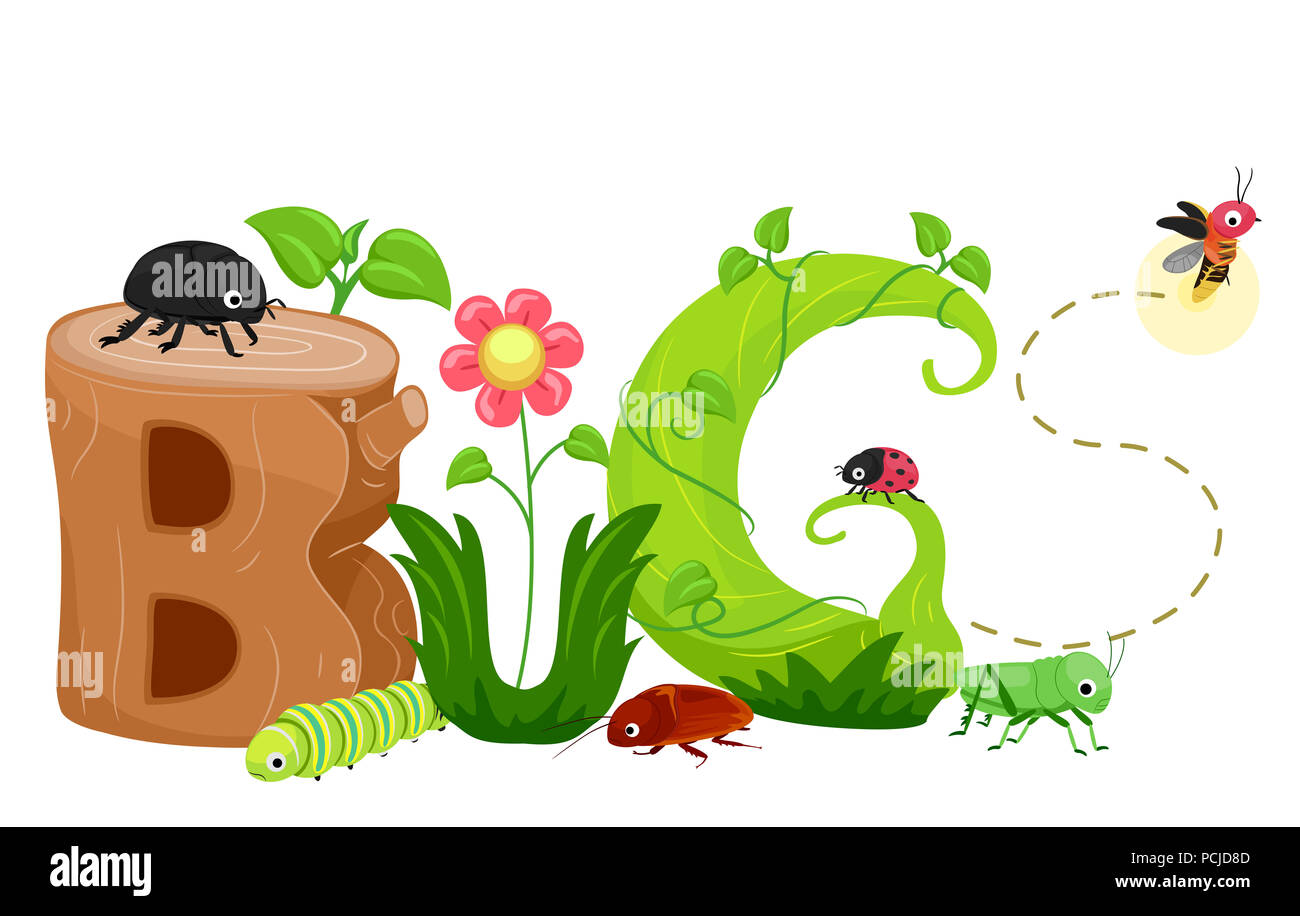 Illustration of Bugs Lettering with Bugs Like Beetle, Caterpillar ...