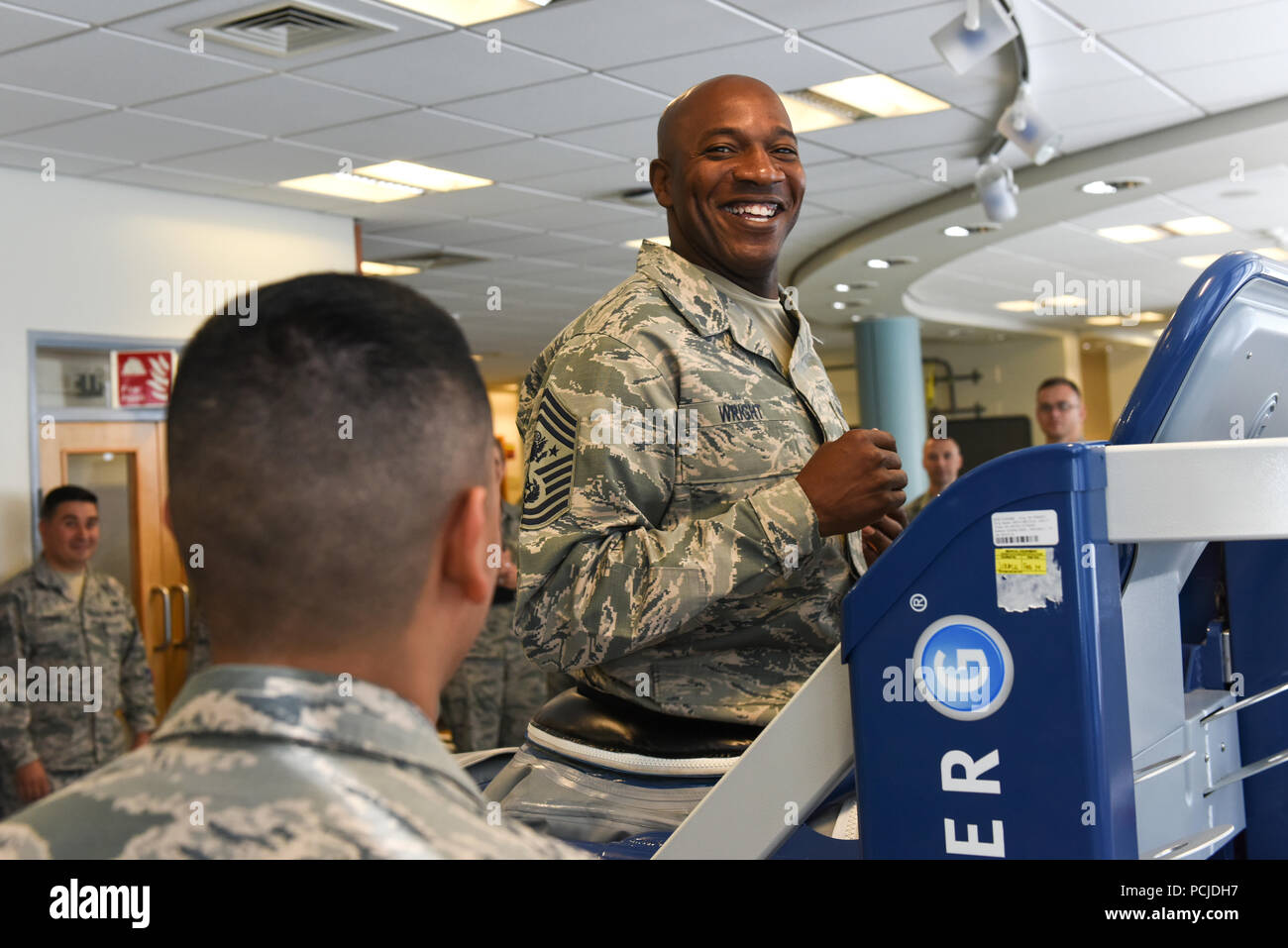Chief Master Sgt. of the Air Force Kaleth O. Wright runs on a ...