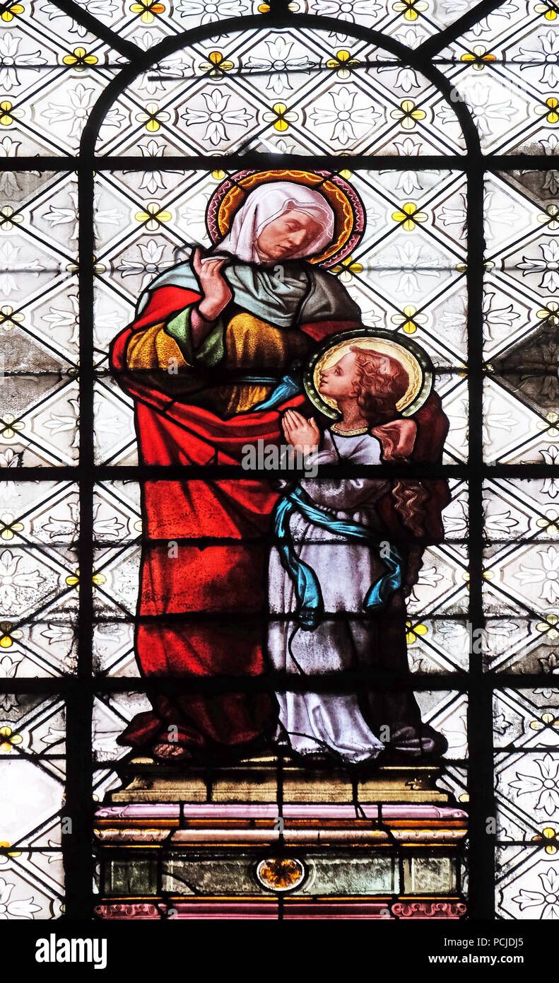 Saint Ann with Virgin Mary, stained glass window in the Basilica of ...