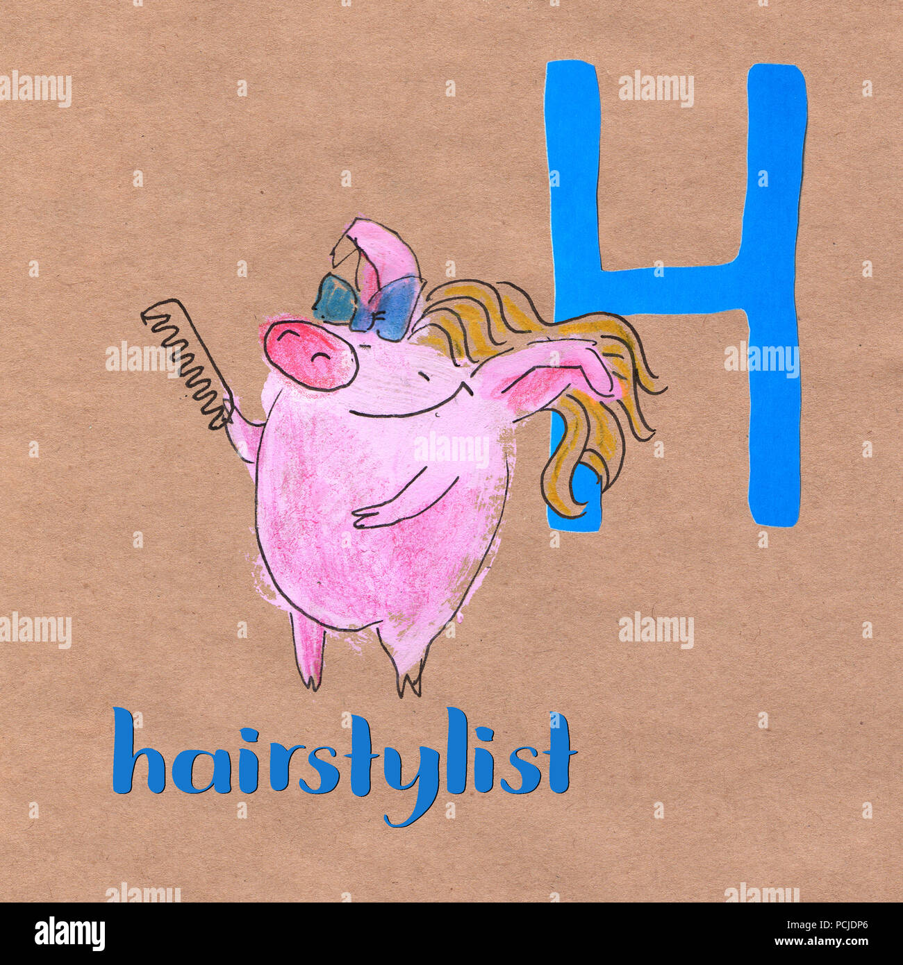 Alphabet for children with pig. Letter H. Hairstylistcraft phone Stock ...