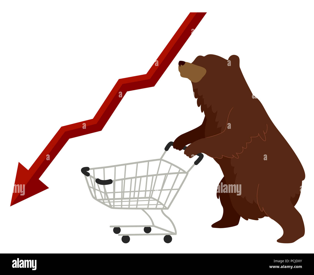 Illustration of a Bear Mascot Pushing a Shopping Cart with a Red Arrow ...