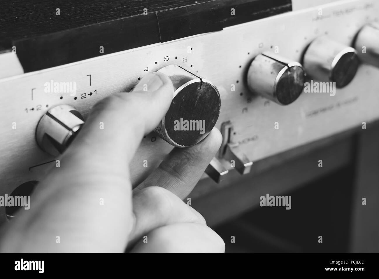 old Soviet audio amplifier, volume controls closeup Stock Photo - Alamy