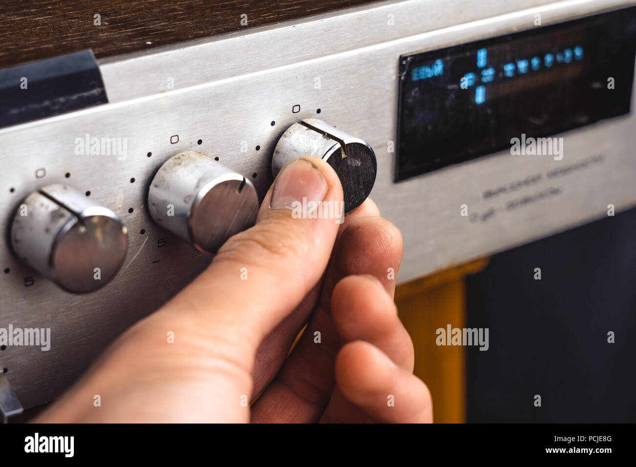 old Soviet audio amplifier, volume controls closeup Stock Photo - Alamy