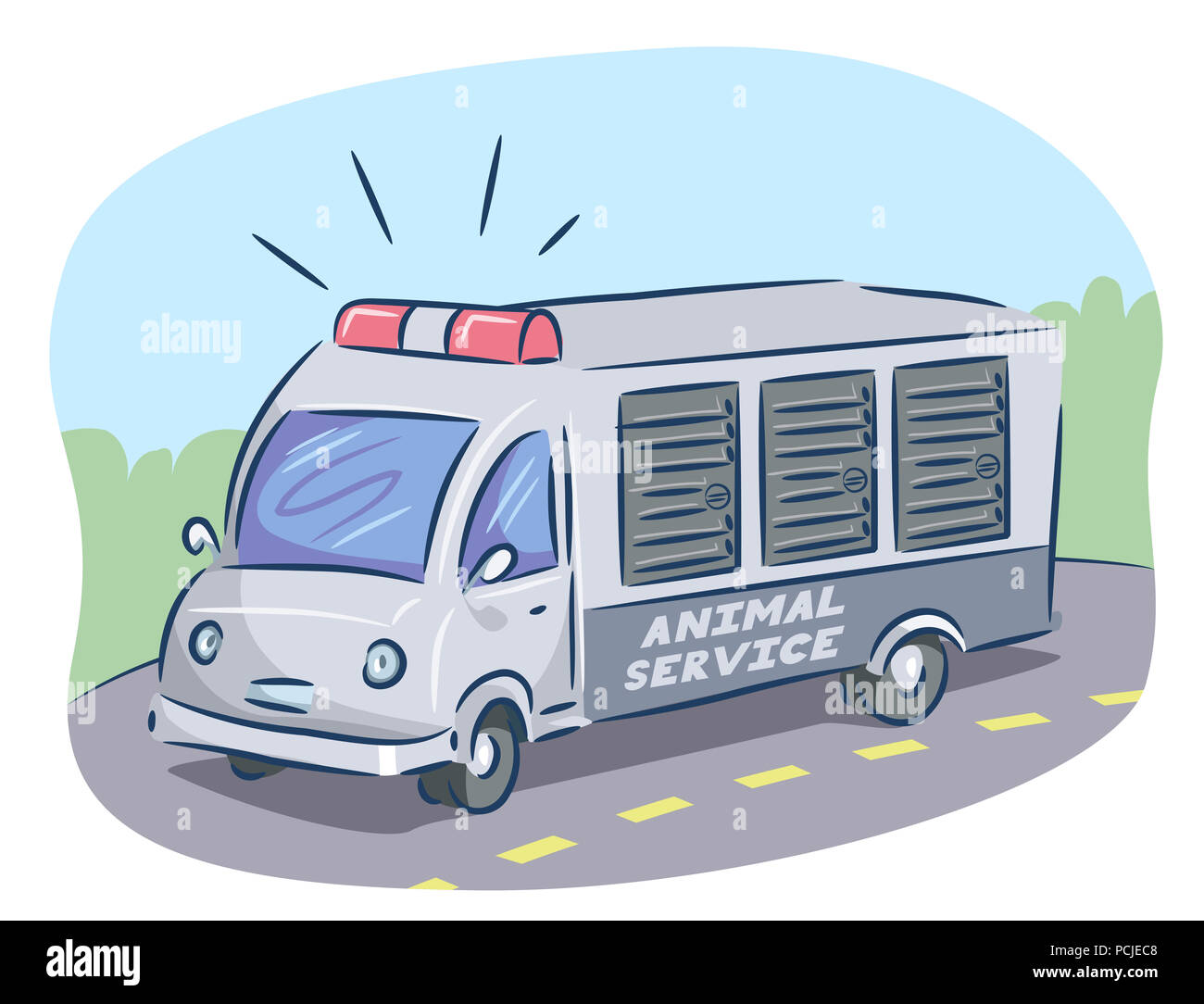 Illustration of an Animal Service Truck on the Road with Siren Stock ...