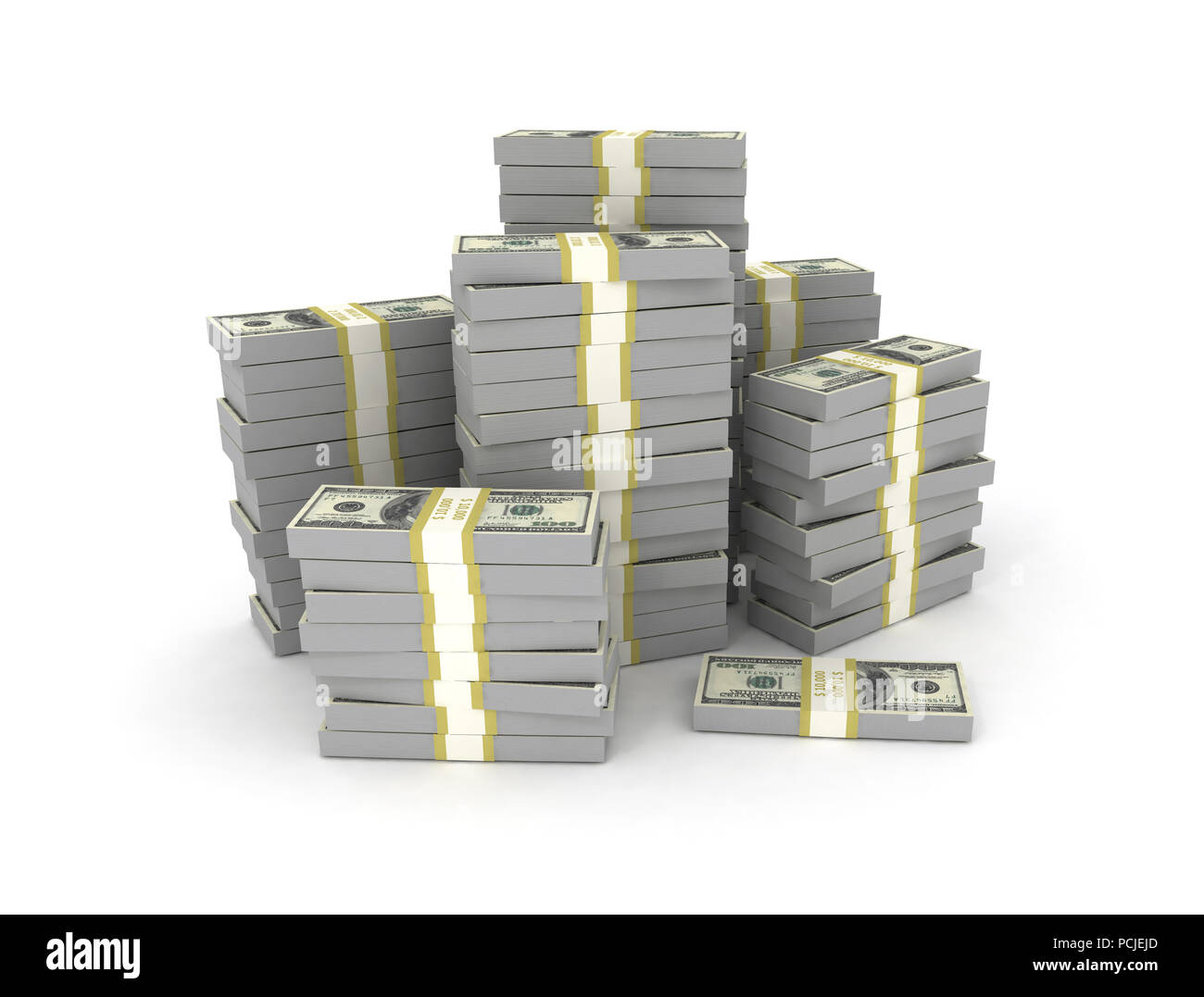 Large stack of us dollars on white background Stock Photo - Alamy