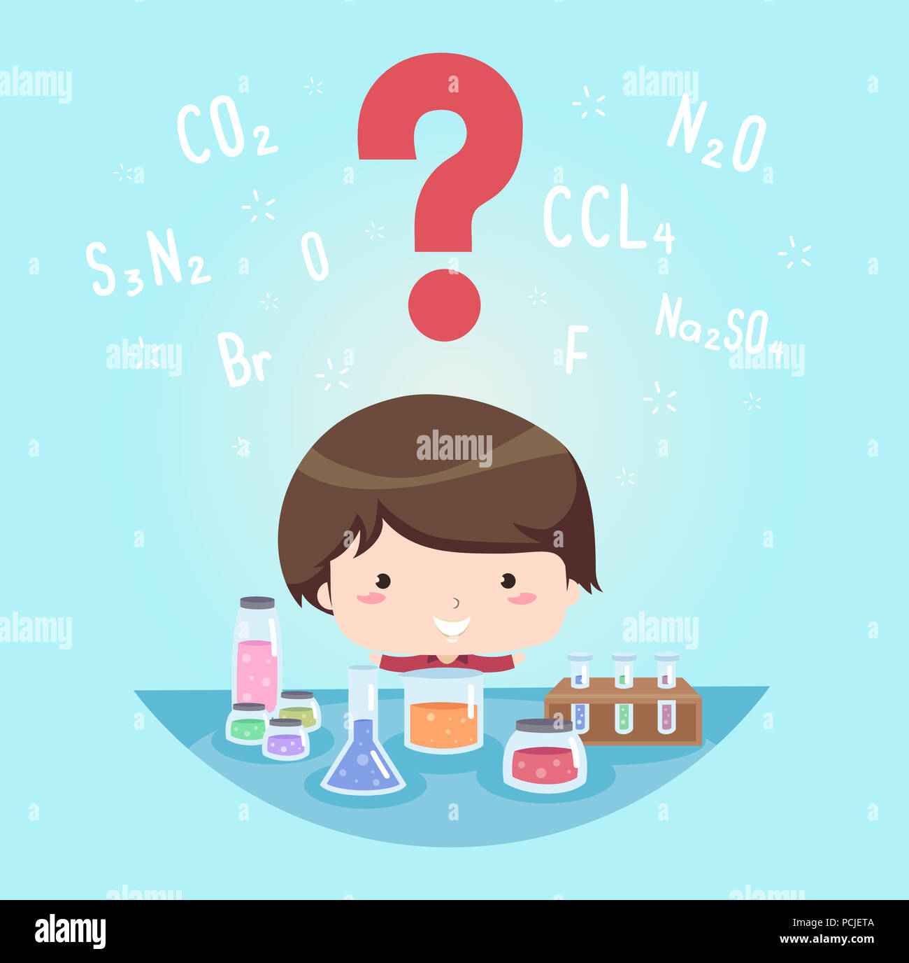 Illustration of a Kid Boy Looking at Different Solutions with a ...
