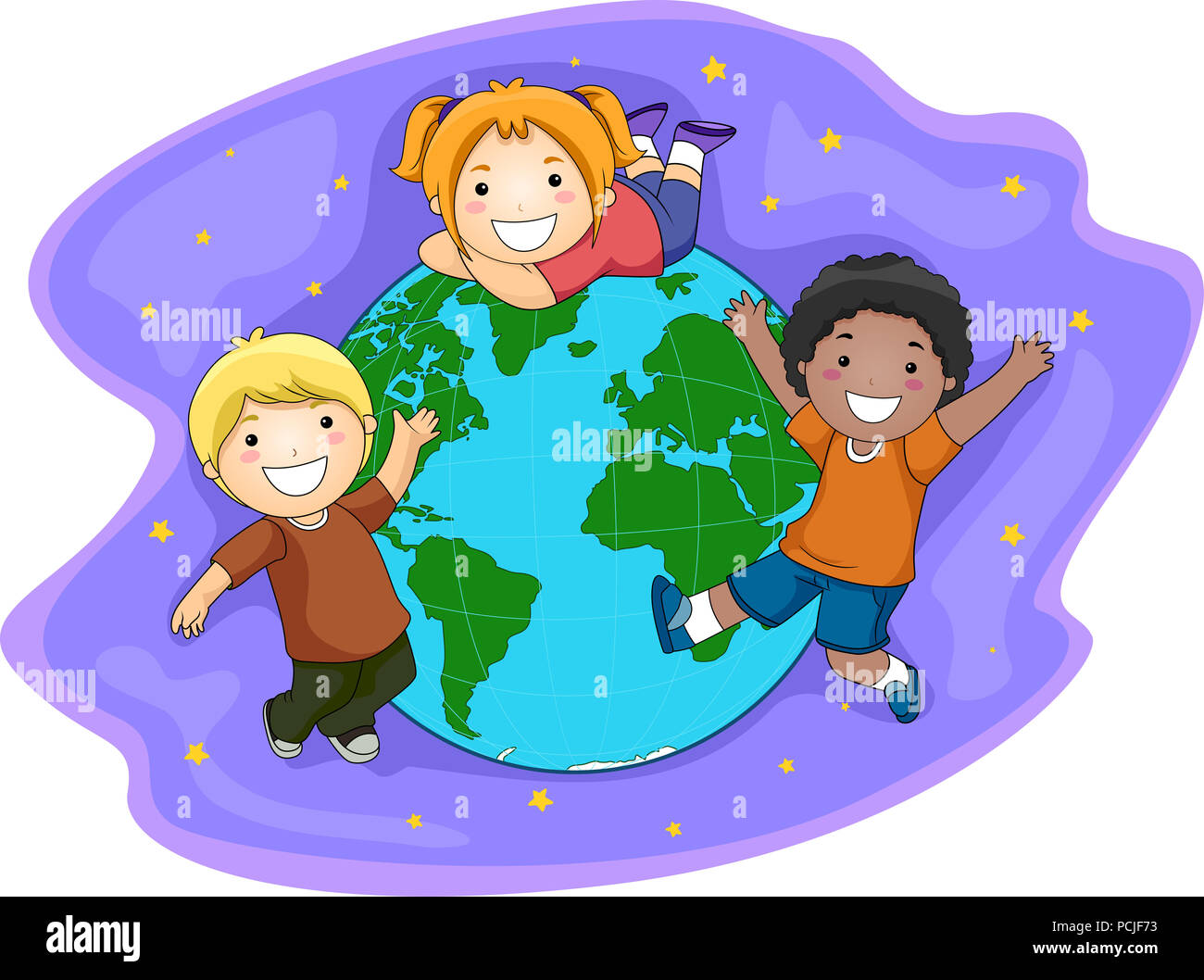 Illustration of Kids Floating Outer Space with the Earth Stock Photo ...