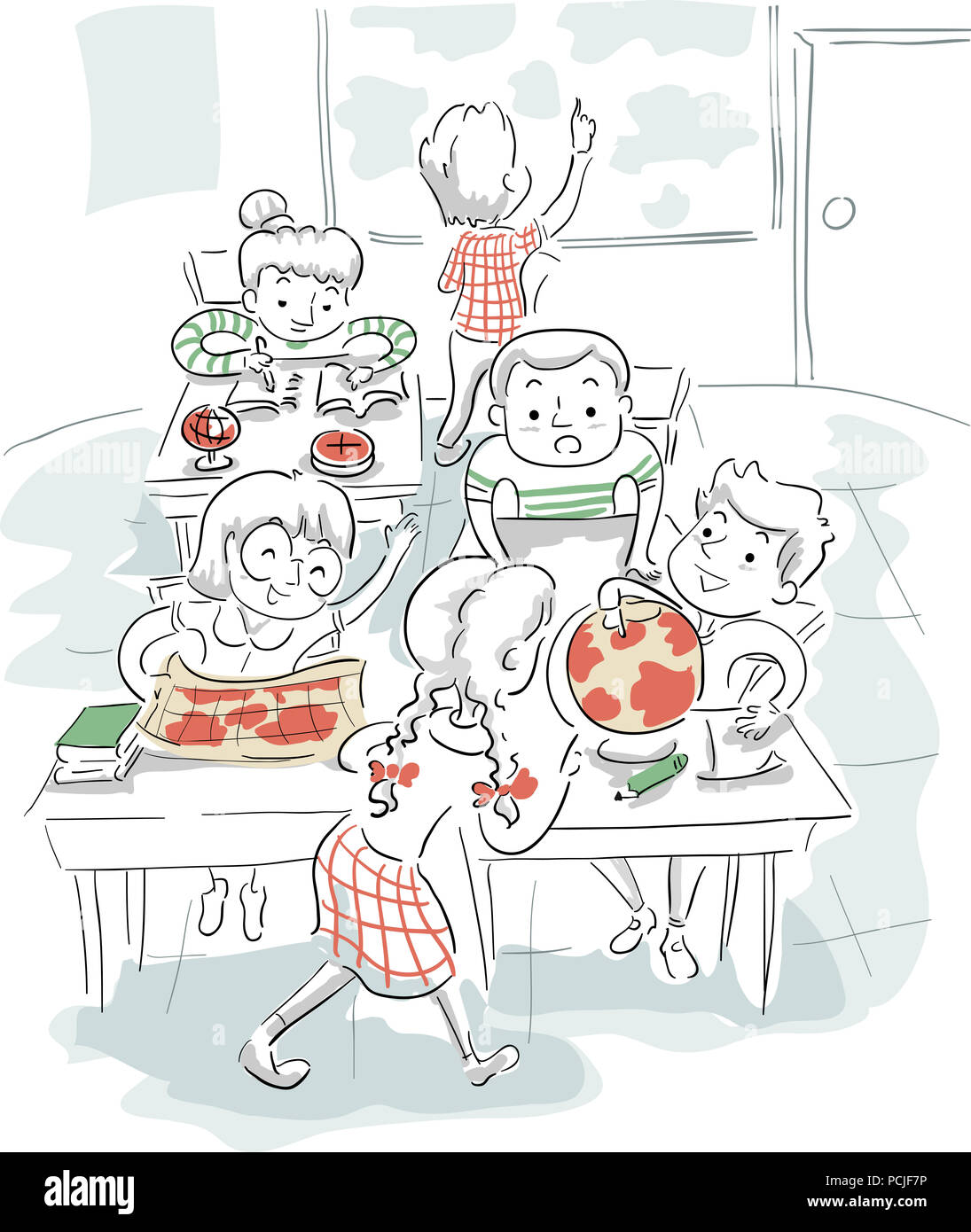 Illustration of Kids in Classroom Learning About Geography Stock Photo ...