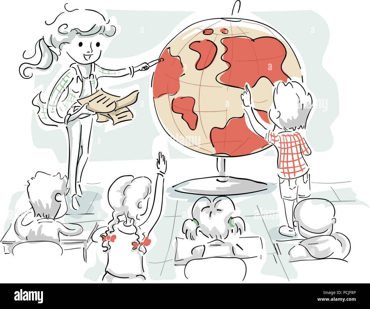 Illustration of a Teacher and Students Studying Geography in Classroom ...