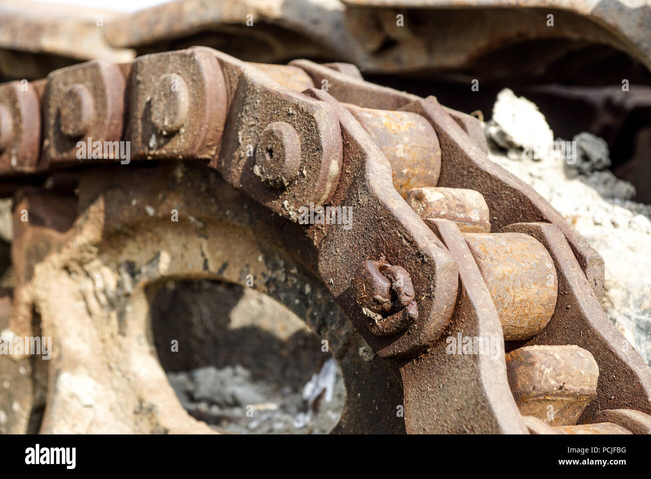 Tank tracks . old Bulldoze tracks Stock Photo - Alamy