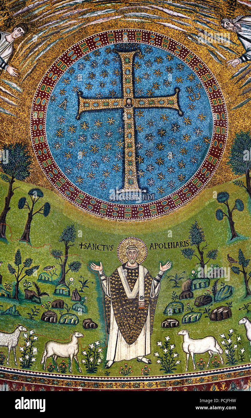 6-7th century Byzantine mosaics in Sant' Apollinare in Classe, apse ...