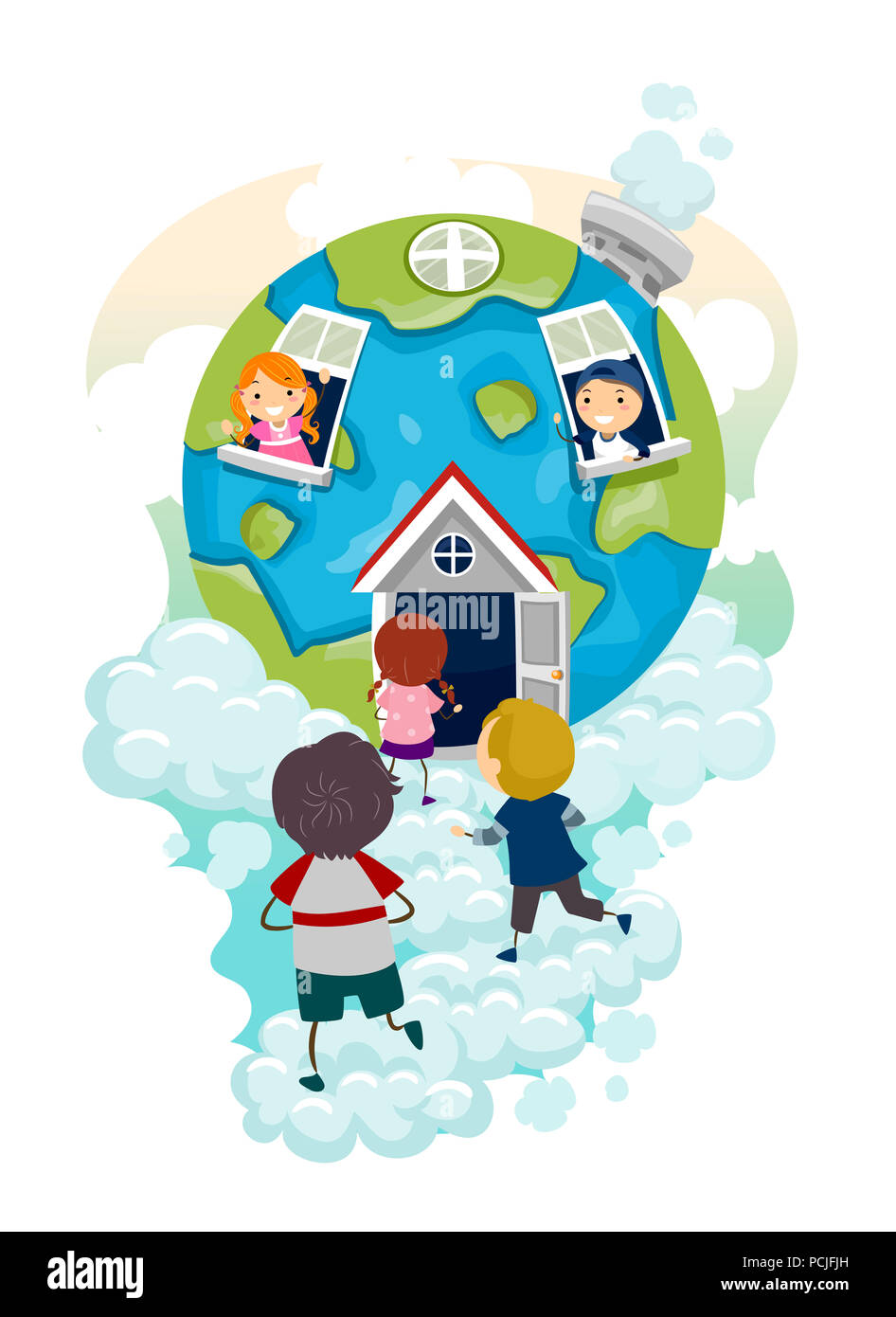 Illustration of Stickman Kids Going Inside an Earth House Stock Photo ...