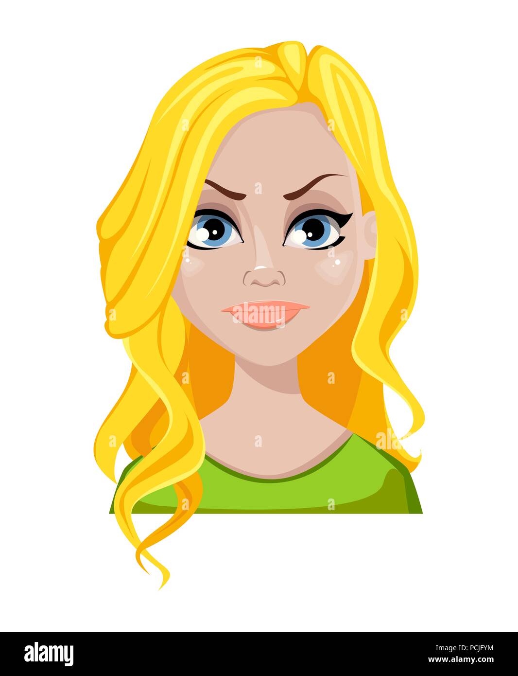 Face expression of student woman with blond hair. Female emotion ...