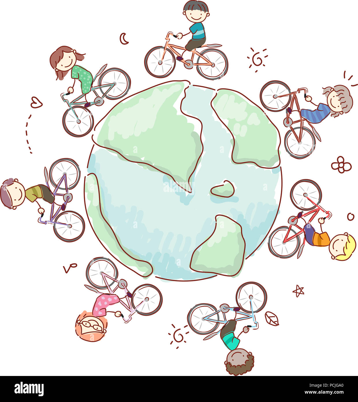Illustration of Stickman Kids Riding the Bike Around the World Stock ...