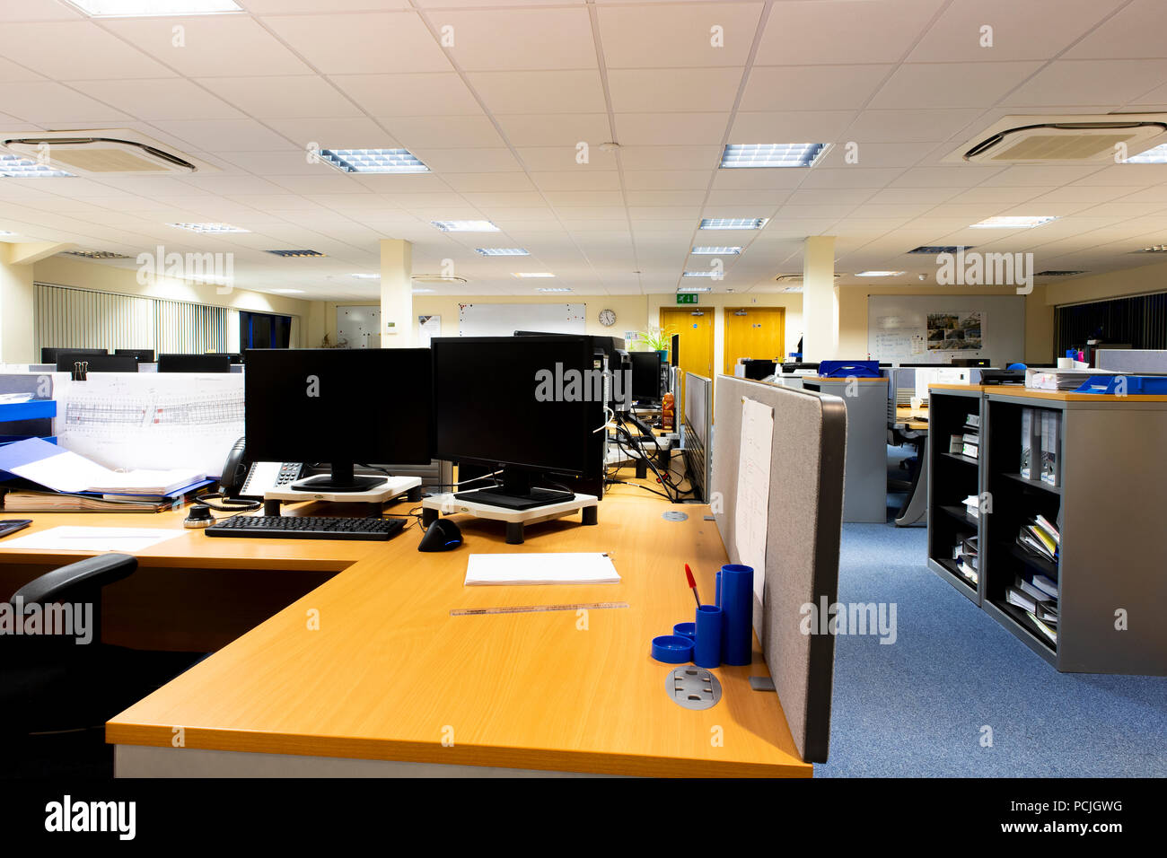 business office interior with computer workstations Stock Photo - Alamy