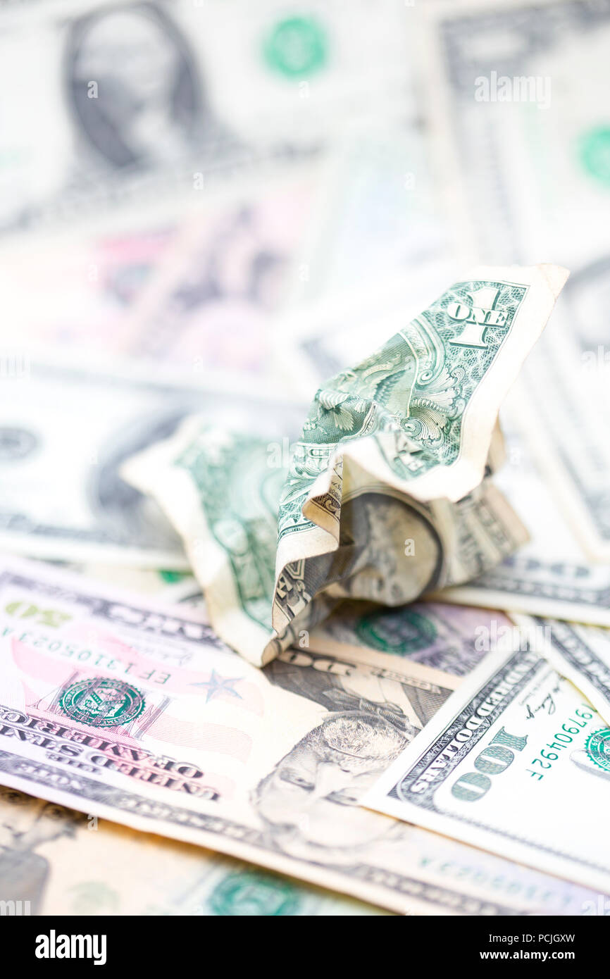 blurred crumpled dollar money background like concept of problem Stock ...