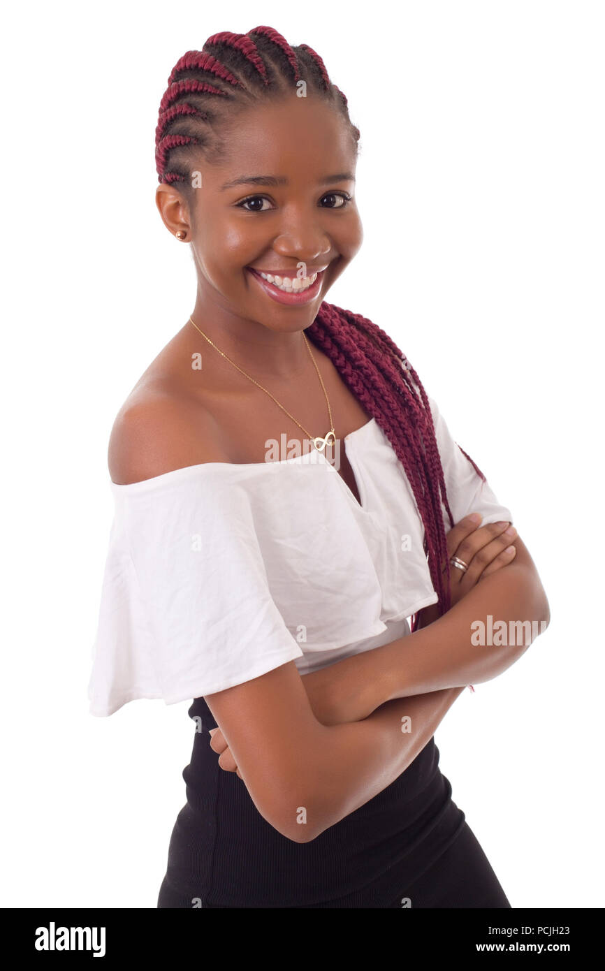Happy african girl isolated on white background Stock Photo - Alamy