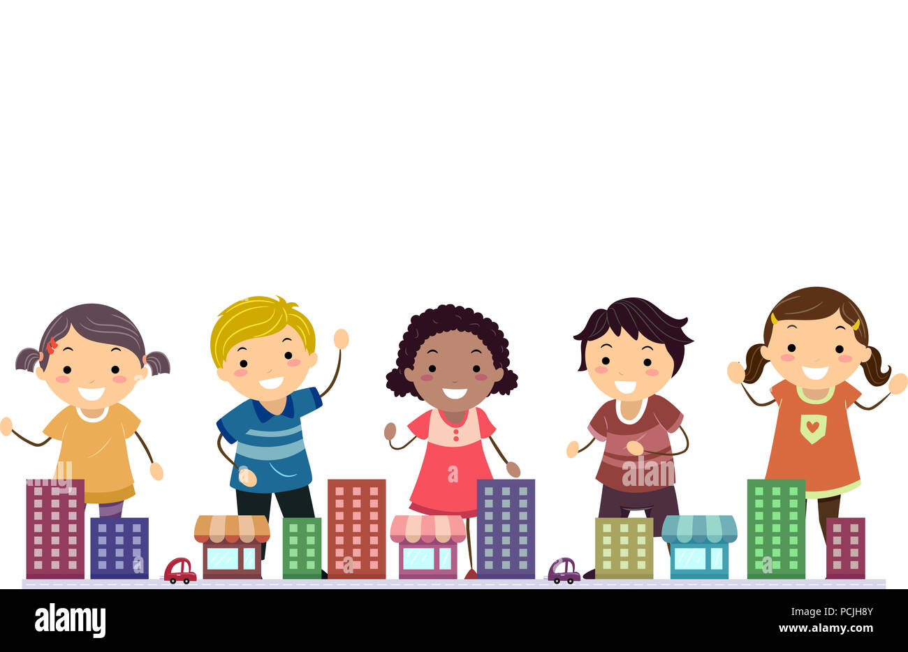 Illustration of Stickman Kids Behind a Miniature Town Setup Stock Photo ...