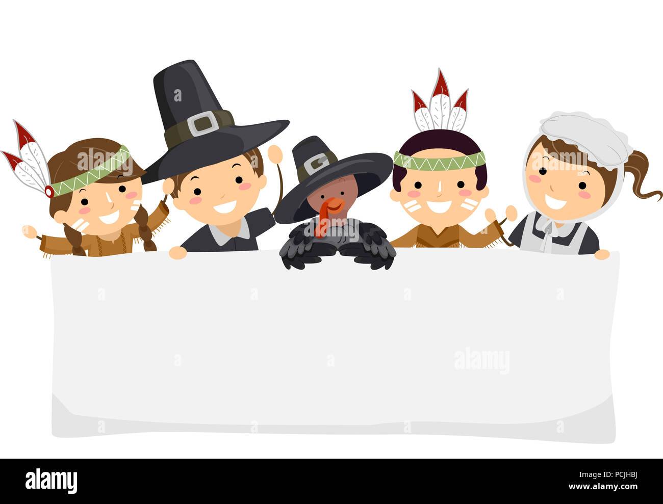 Illustration of Stickman Kids Wearing Thanksgiving Costume with a ...