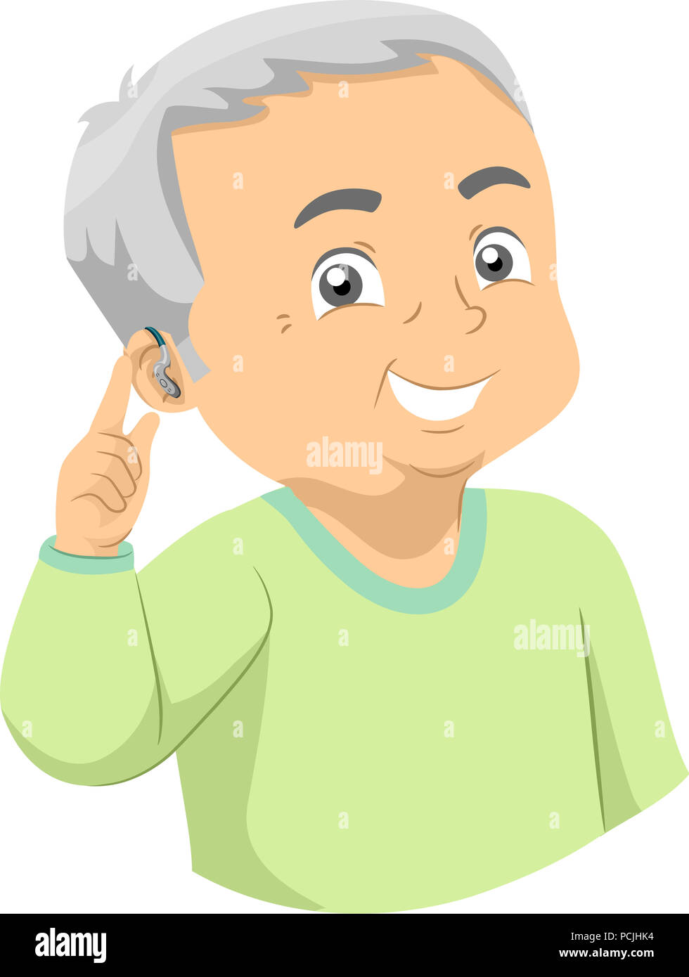 Illustration of a Senior Man Showing a Hearing Aid on His Ear Stock ...