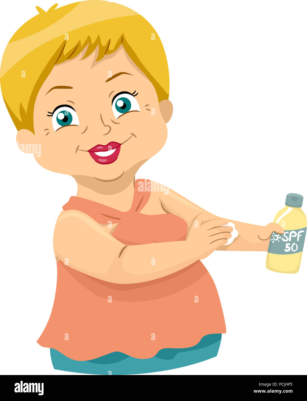 Illustration Of A Senior Woman Applying Sunscreen Lotion On Skin Stock